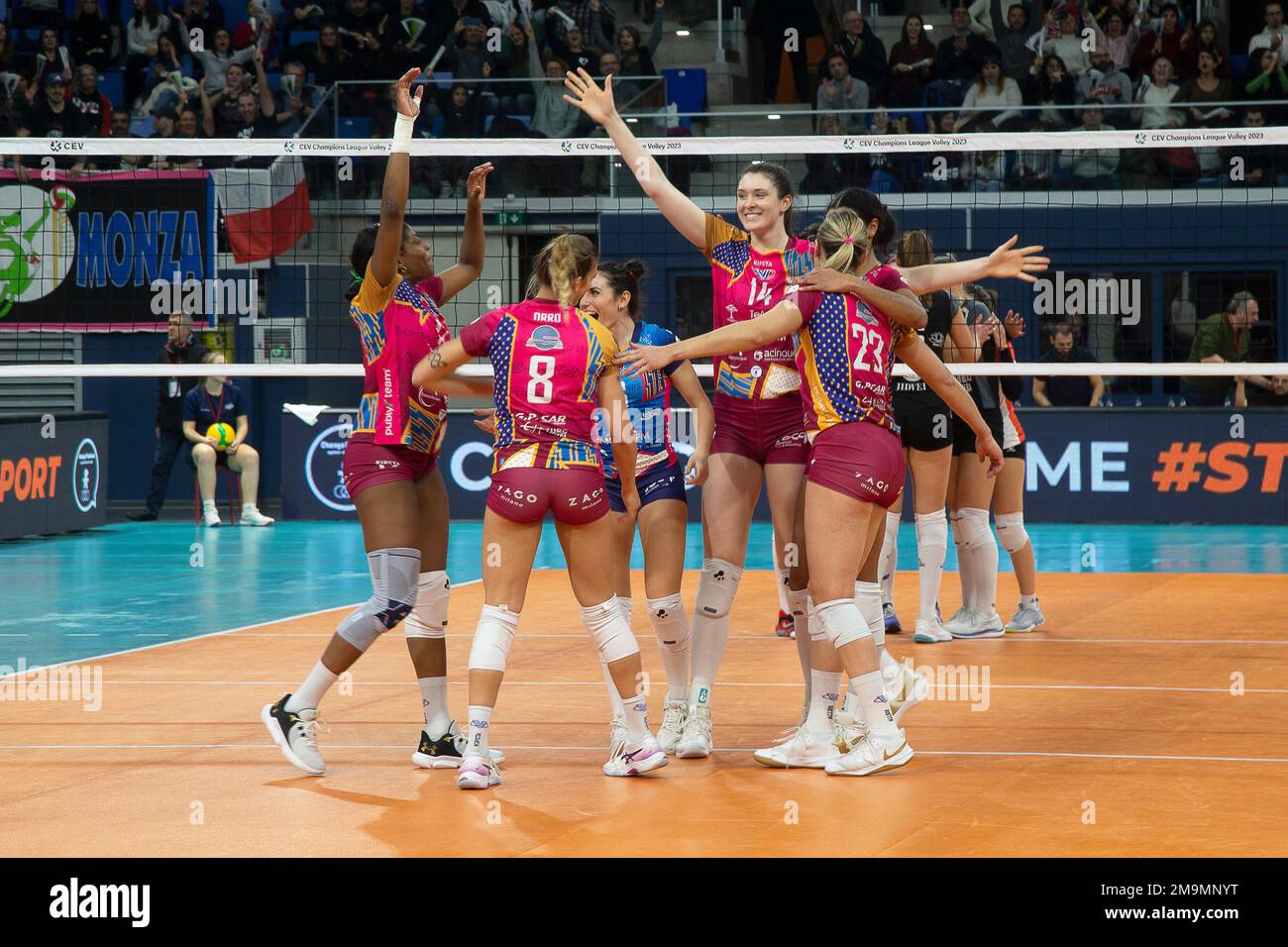 Players of Vero Volley Milano celebrate after scoring a match point ...