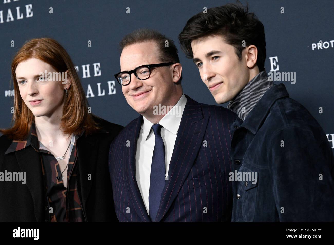 Actor Brendan Fraser Center Poses With His Sons Leland Fraser Left And Holden Fraser Attend