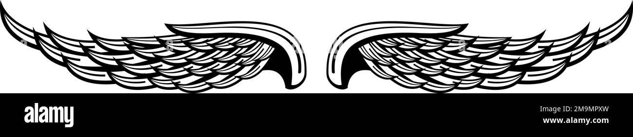 Winged emblem. Feathers label. Black ink drawing Stock Vector Image ...