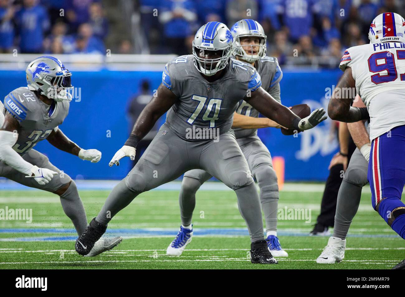 Detroit Lions guard Kayode Awosika (74) blocks against the Buffalo ...