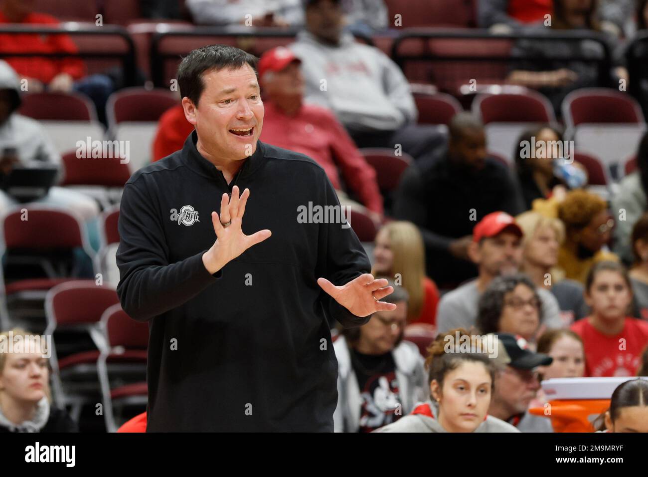 Ohio Statehead coach Kevin McGuff instructs his team against North ...