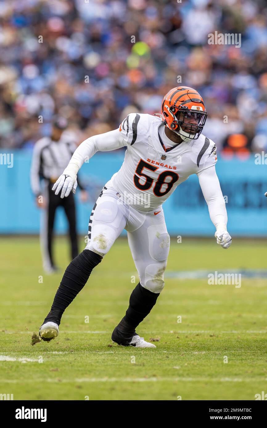 Cincinnati Bengals linebacker Joseph Ossai (58) against the Tennessee ...