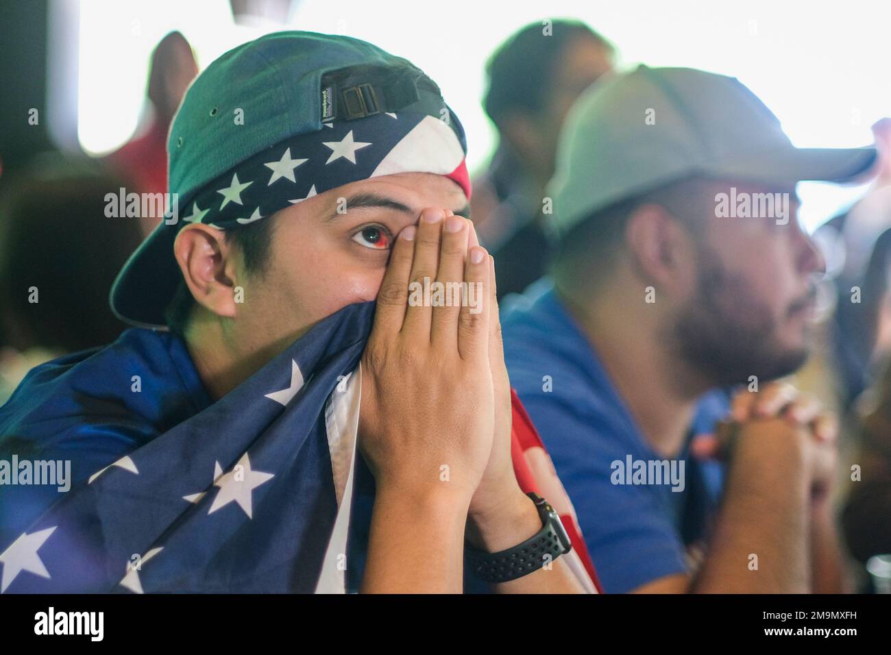 Nolan Luevano watches in a watch party for the World Cup group B soccer ...