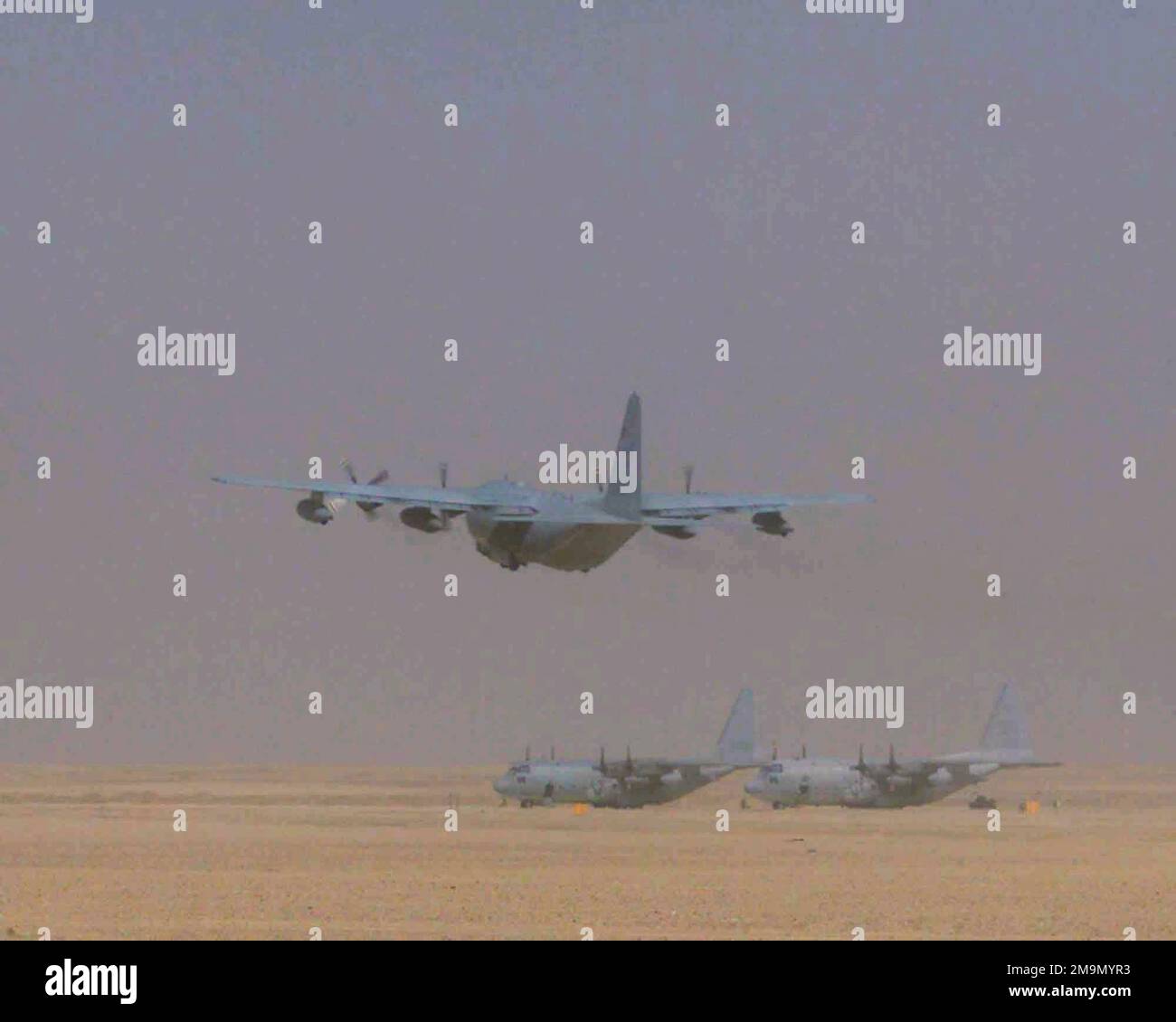 A US Marine Corps (USMC) C-130 Hercules is airborne on a mission from a ...