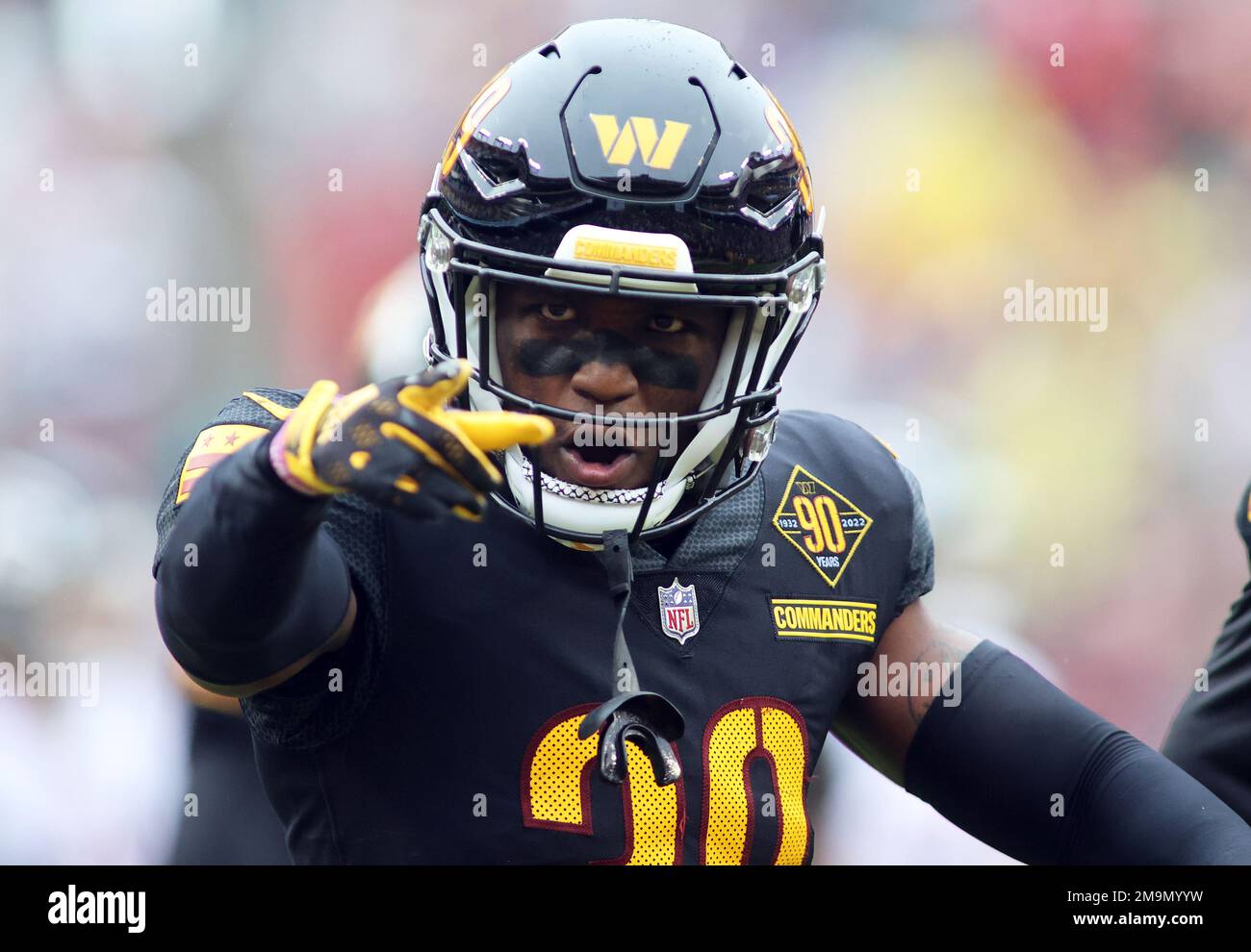 Washington Commanders safety Jeremy Reaves (39) celebrates during an ...