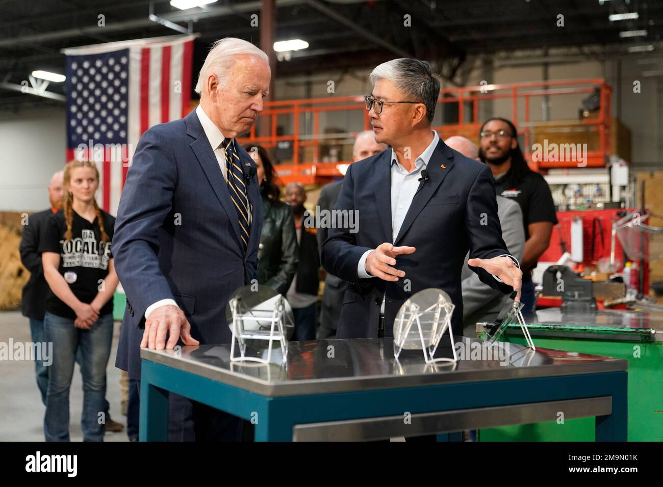 President Joe Biden tours SK Siltron CSS, a computer chip factory in ...