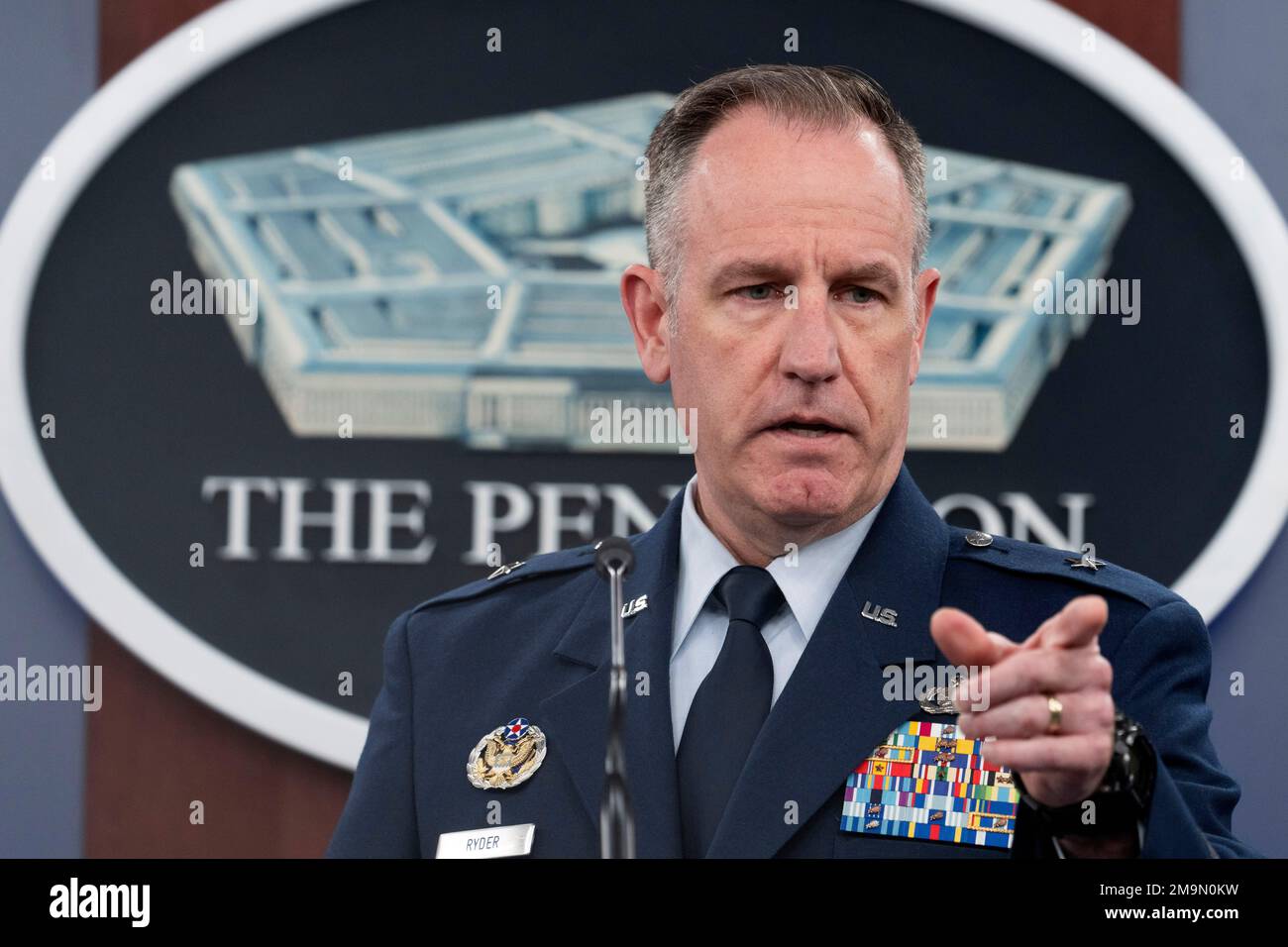 Pentagon spokesman U.S. Air Force Brig. Gen. Patrick Ryder speaks during a media briefing at the ...