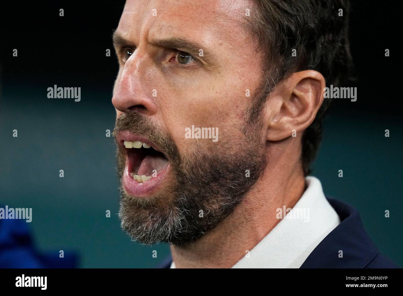 England's head coach Gareth Southgate sings a national anthem prior the ...