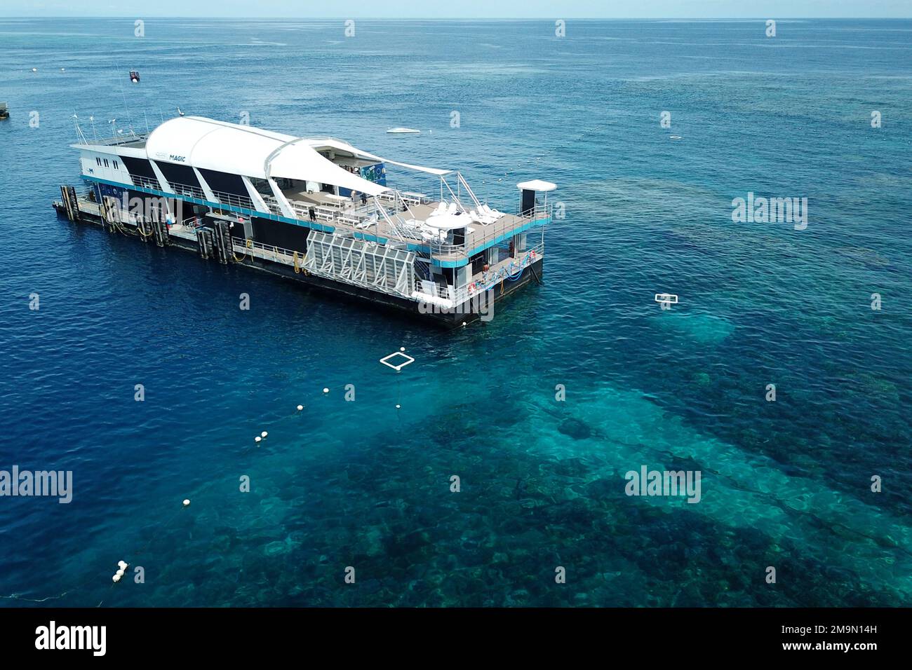The Remoora pontoon, owned by Reef Magic, sits above a section of the ...