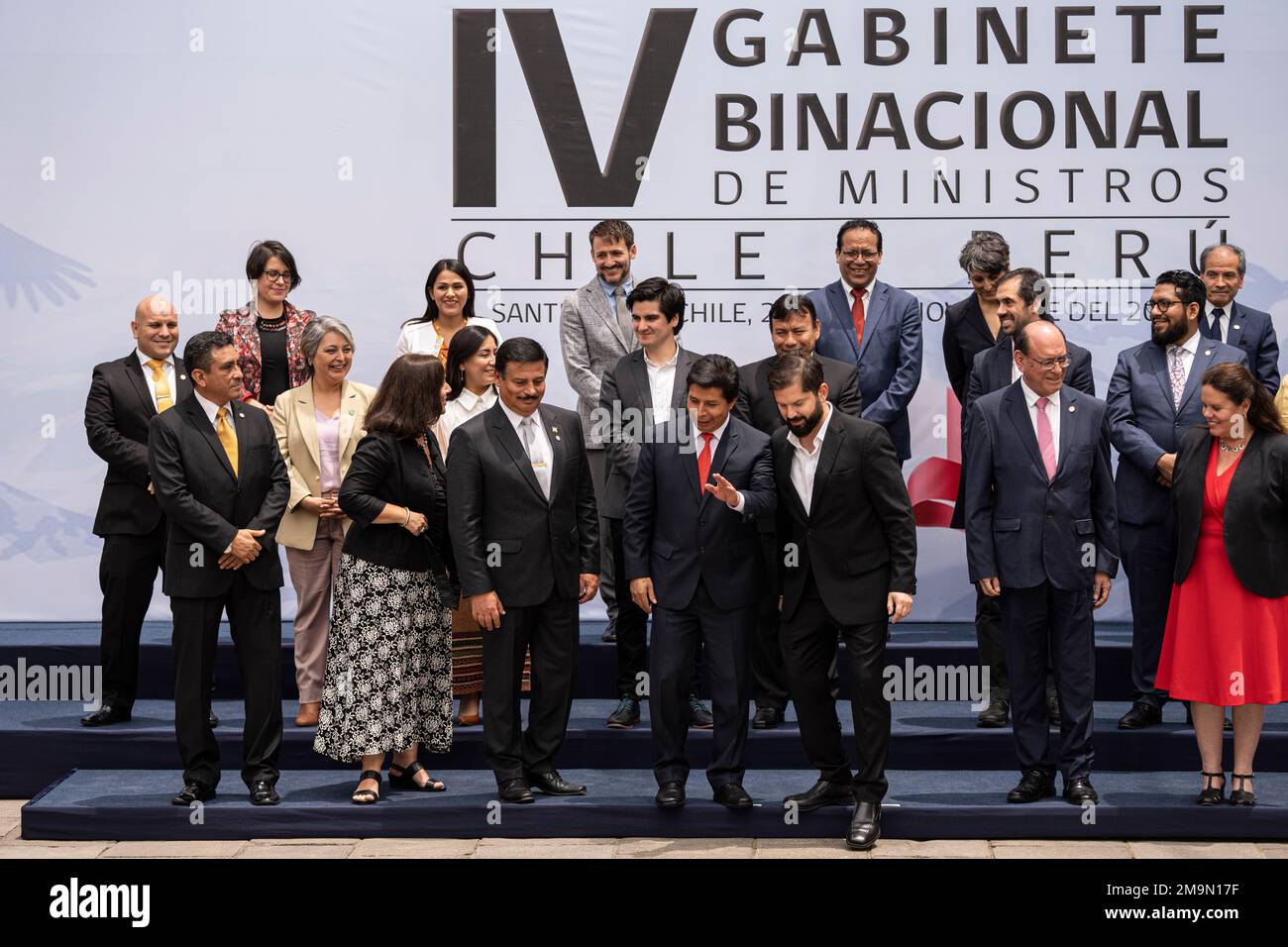 Chilean President Gabriel Boric, center right, and Peru's President ...