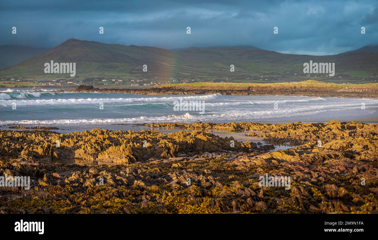 Atlantic Ocean, mountains, beaches, cloudy skies, rainbows, Dingle ...