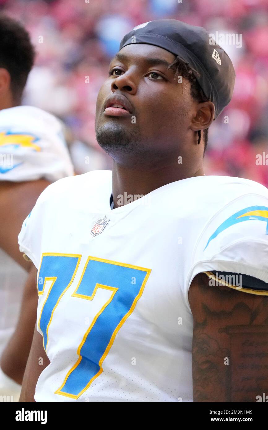Los Angeles Chargers guard Zion Johnson (77) during the first half of ...