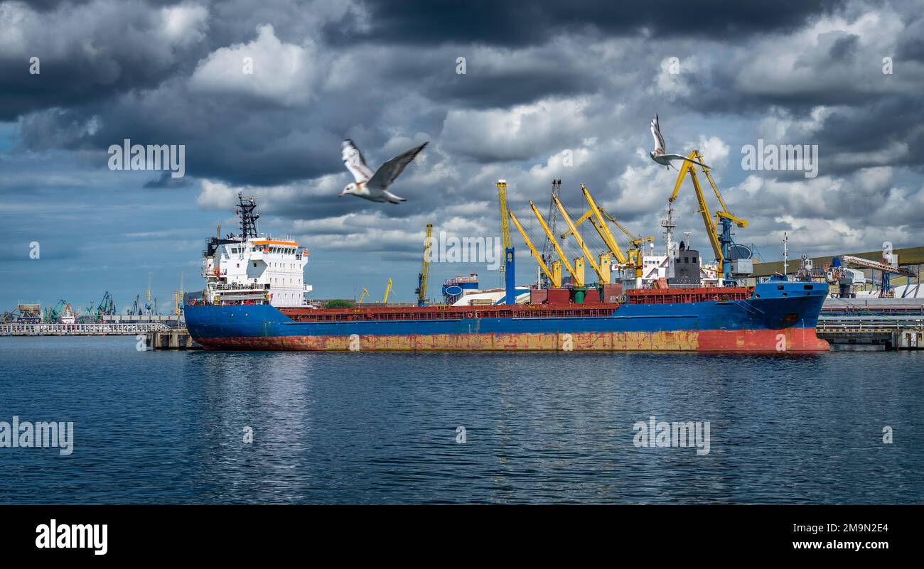 A large colourful ship sails in the port of Klaipėda, Lithuania Stock ...