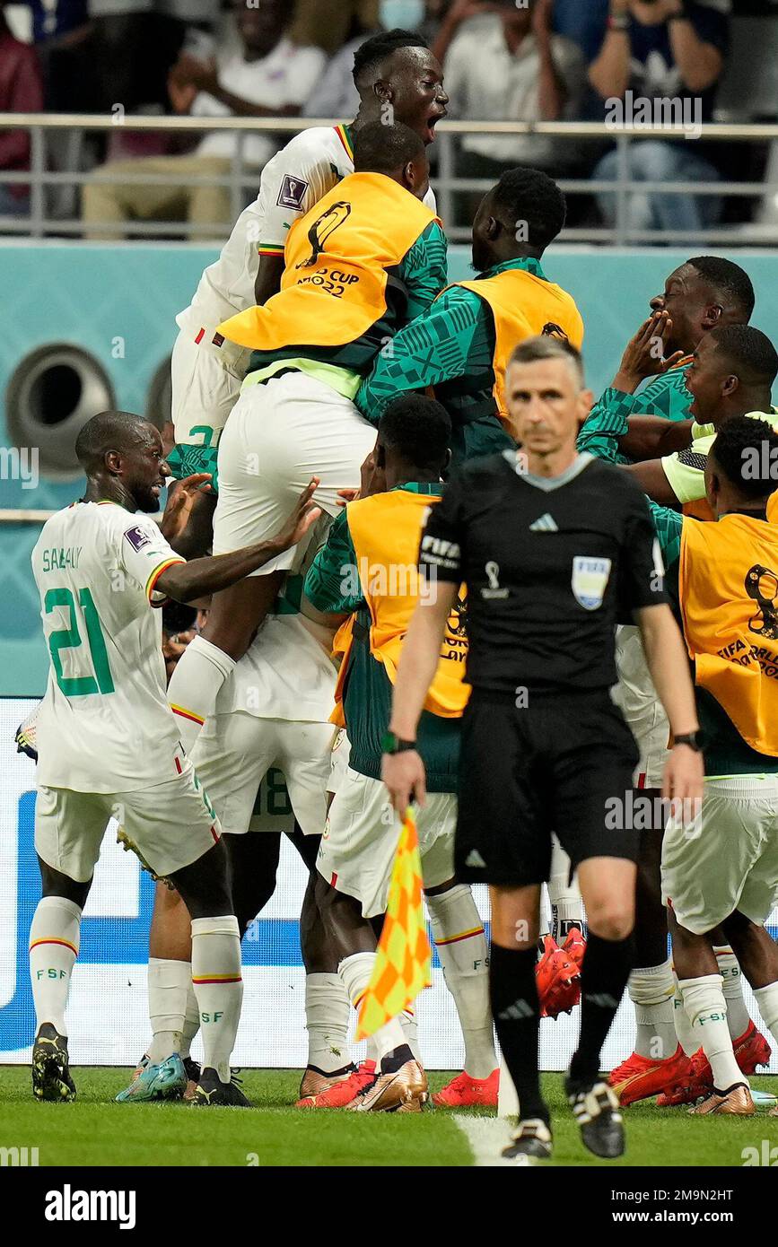 Senegal players celebrate scoring their side's first goal during the ...