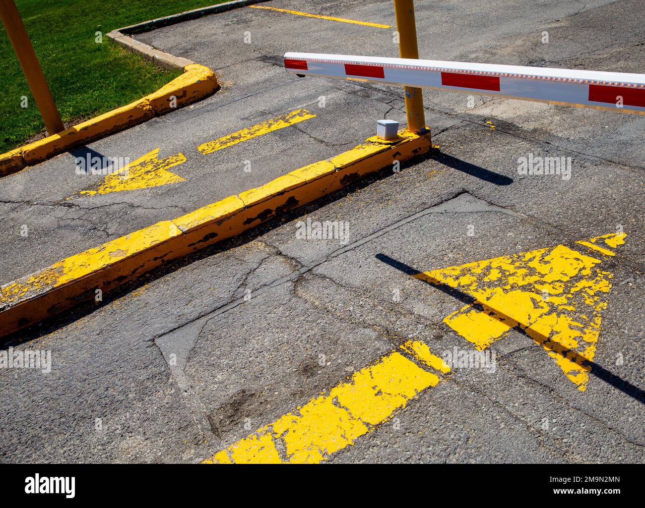 Arrowed lanes in and out of a car park in Montreal, Quebec, Canada ...