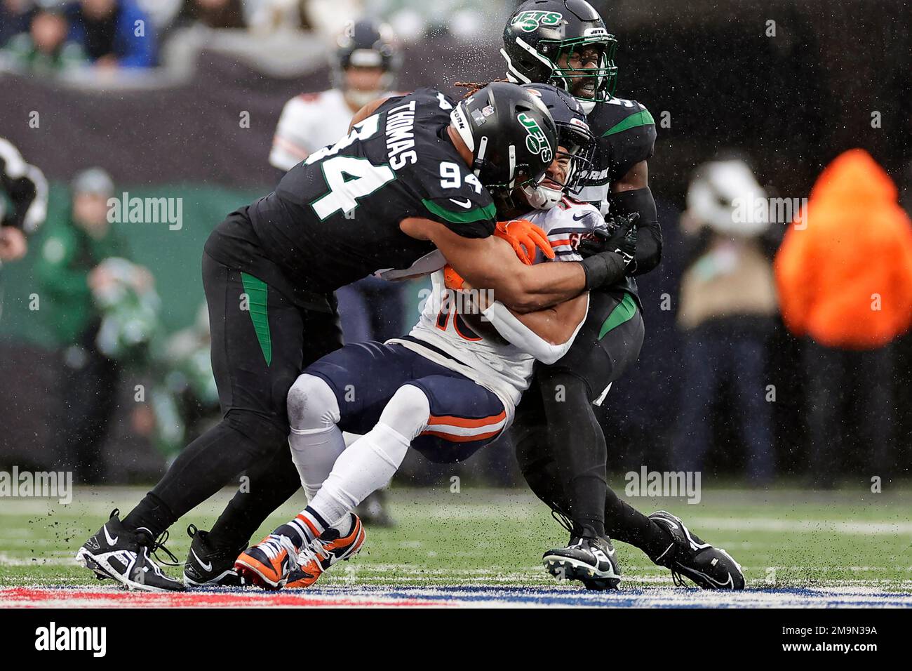Chicago Bears wide receiver Chase Claypool (10) is tackled by New York ...