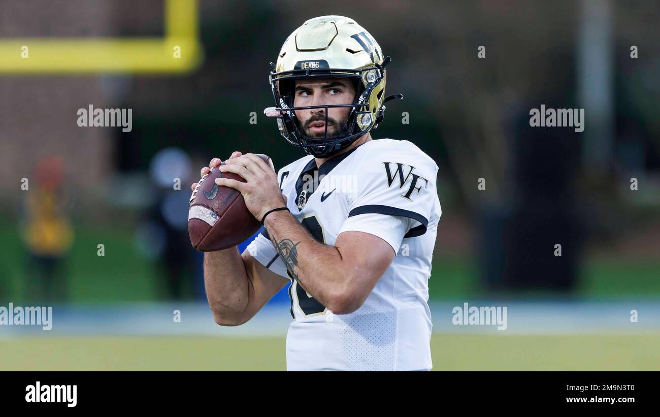Wake Forest's Sam Hartman (10) throws the ball during a timeout in an ...