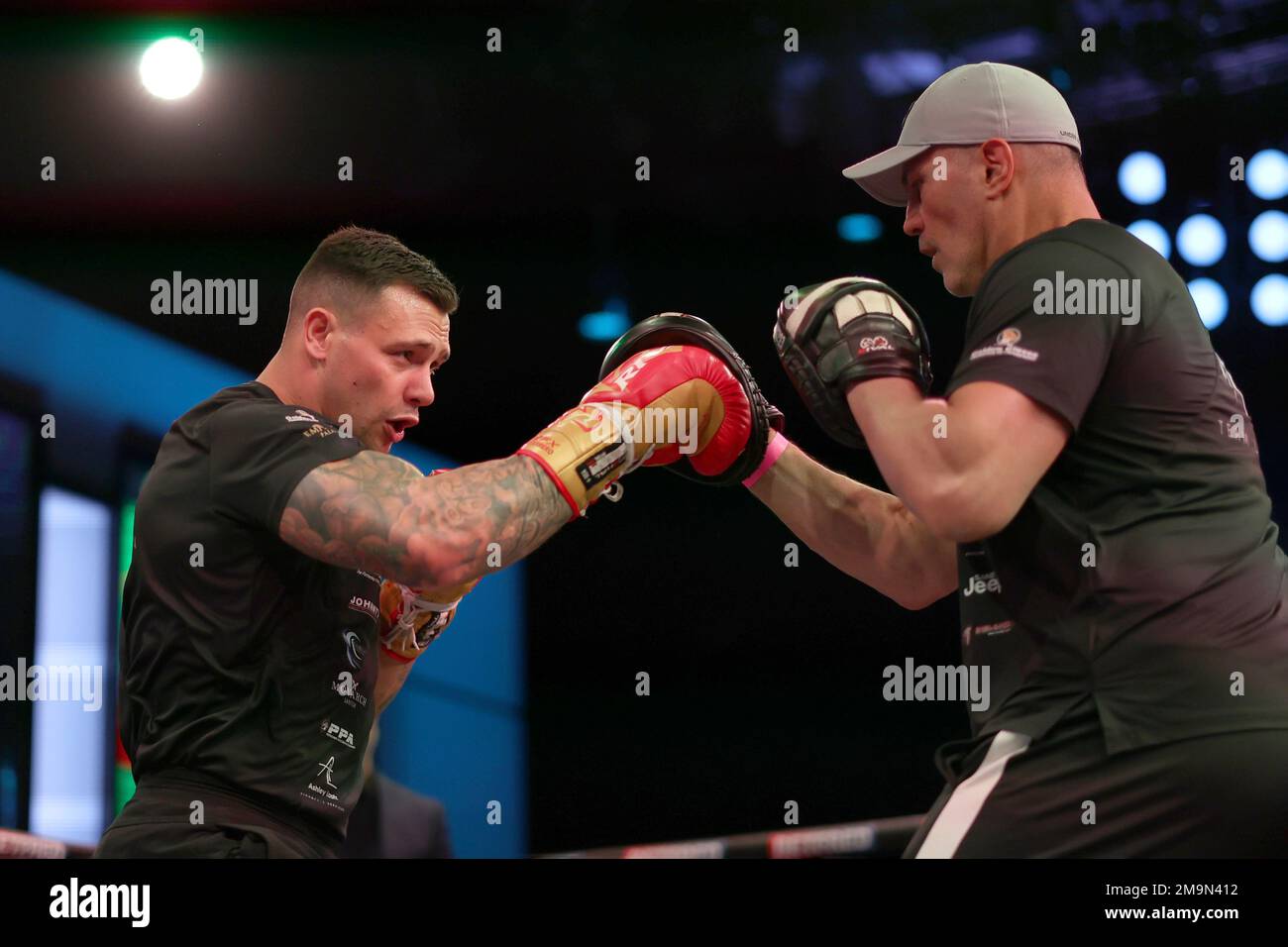 South Africa's Kevin Lerena, left, takes part in a boxing workout at ...