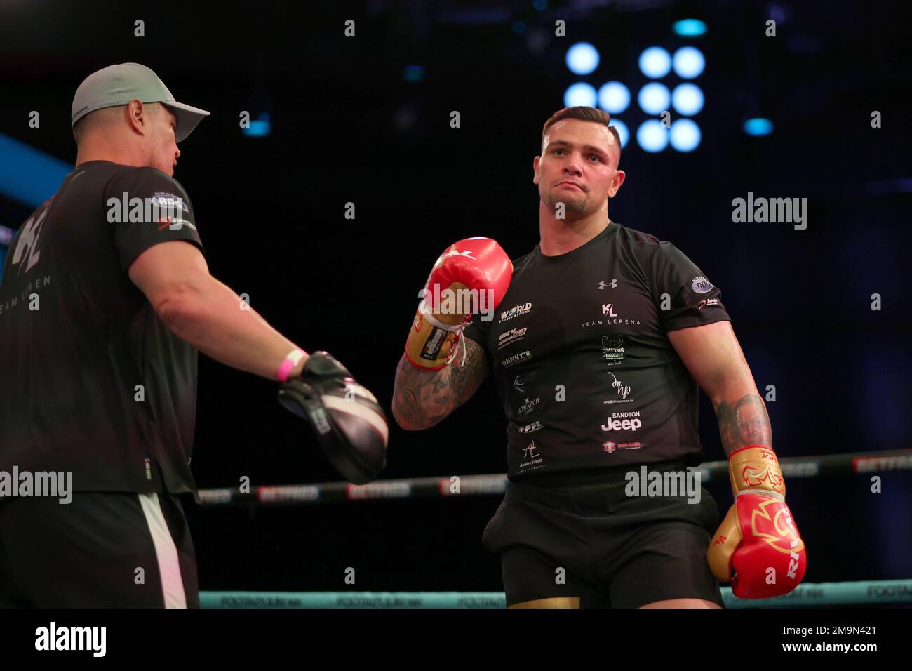 South Africa's Kevin Lerena, right, takes part in a boxing workout at ...