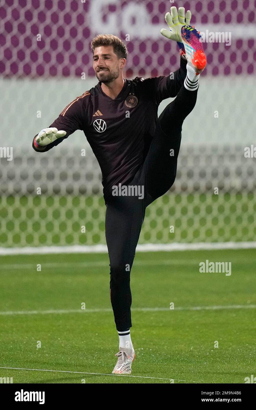 Germany's goalkeeper Kevin Trapp warms up during a training session at ...