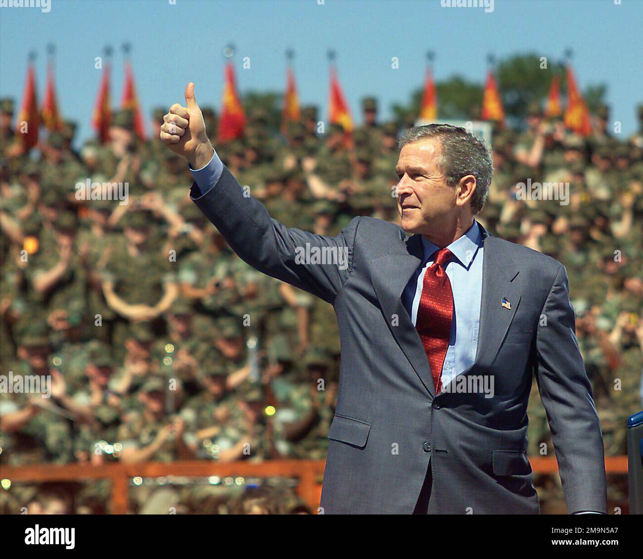 US President George W. Bush gives the audience of service members and ...