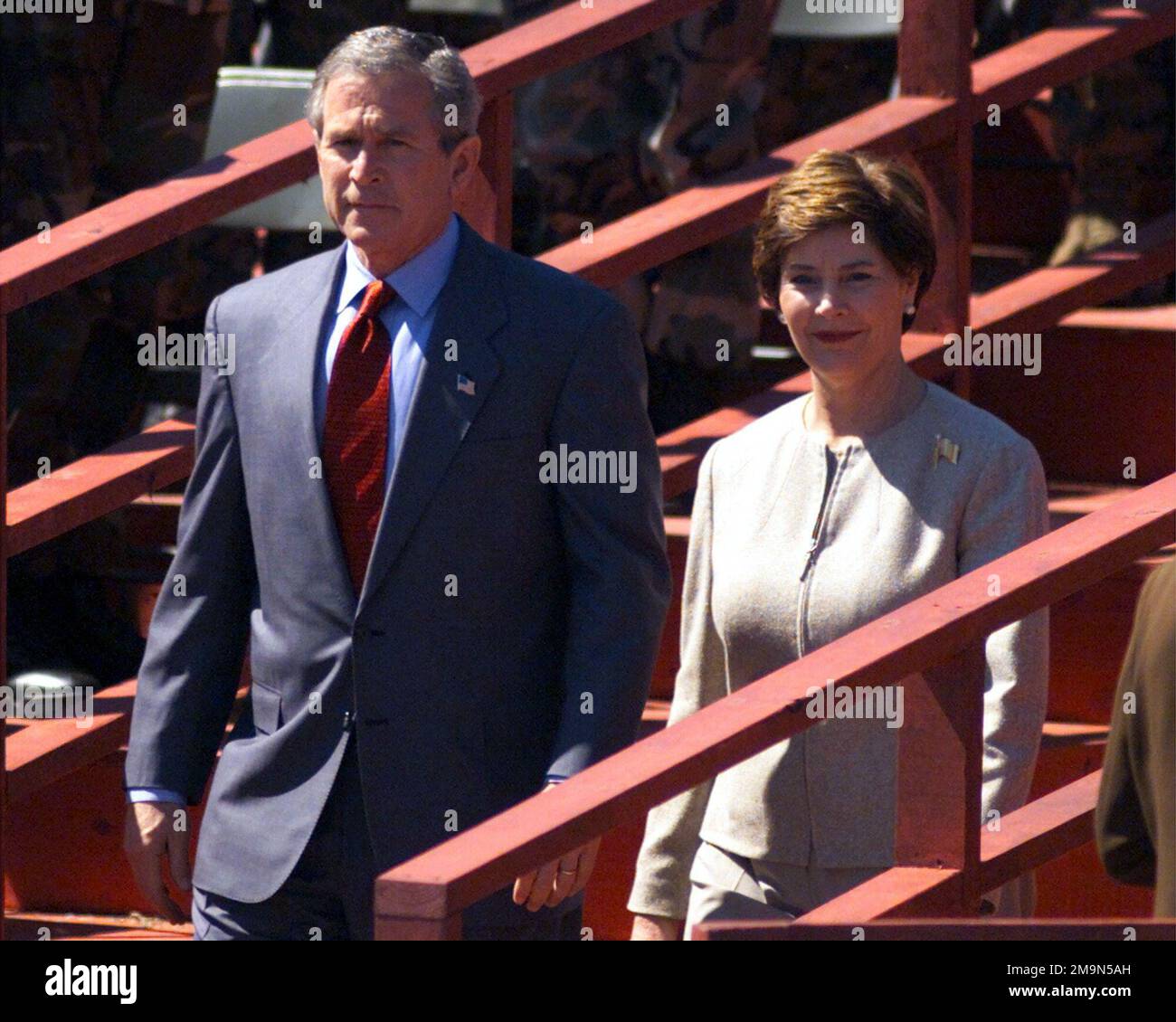 US President George W. Bush and the First Lady, Laura Bush arrive at ...