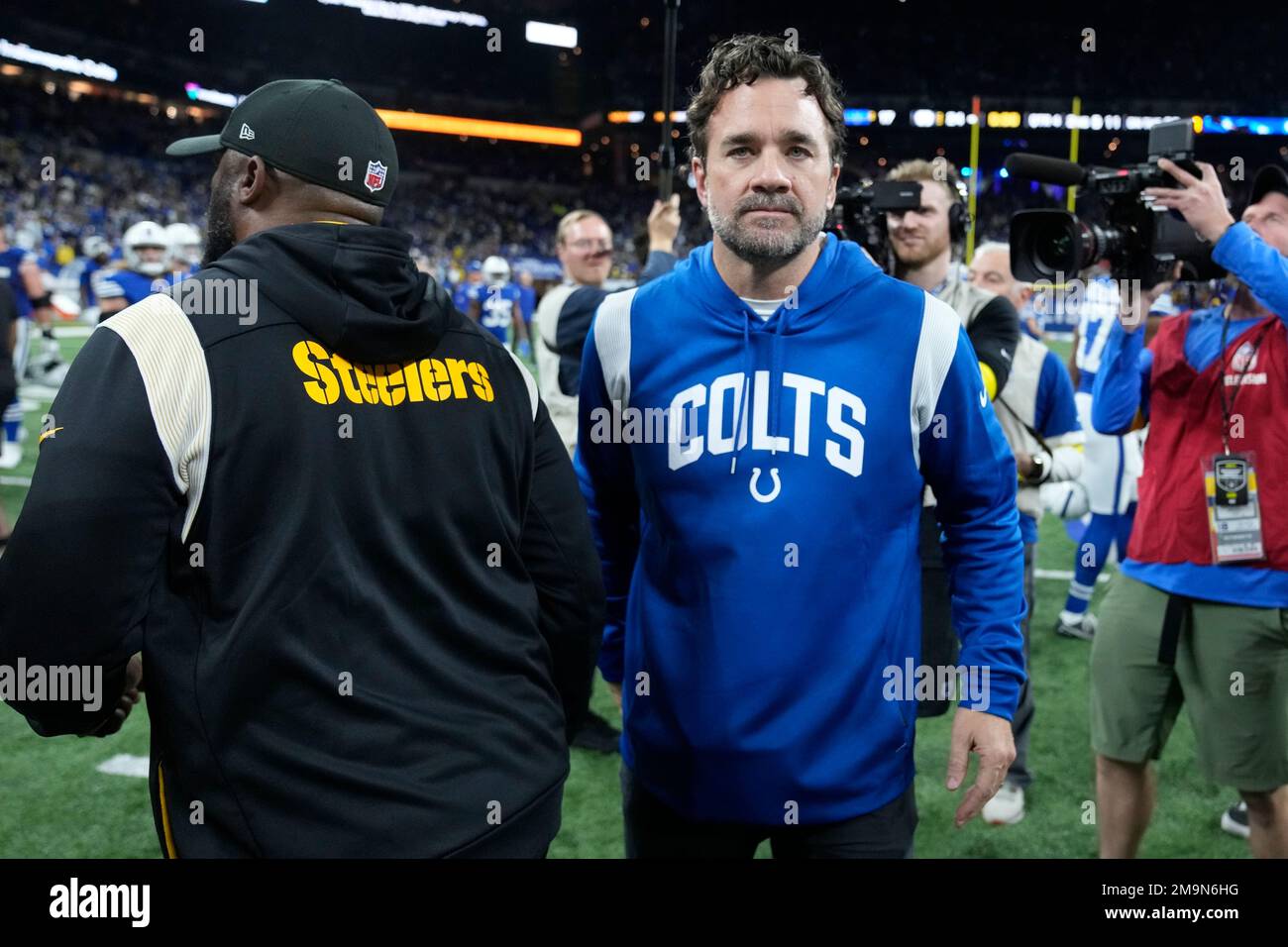 Indianapolis Colts interim head coach Jeff Saturday greets Pittsburgh ...