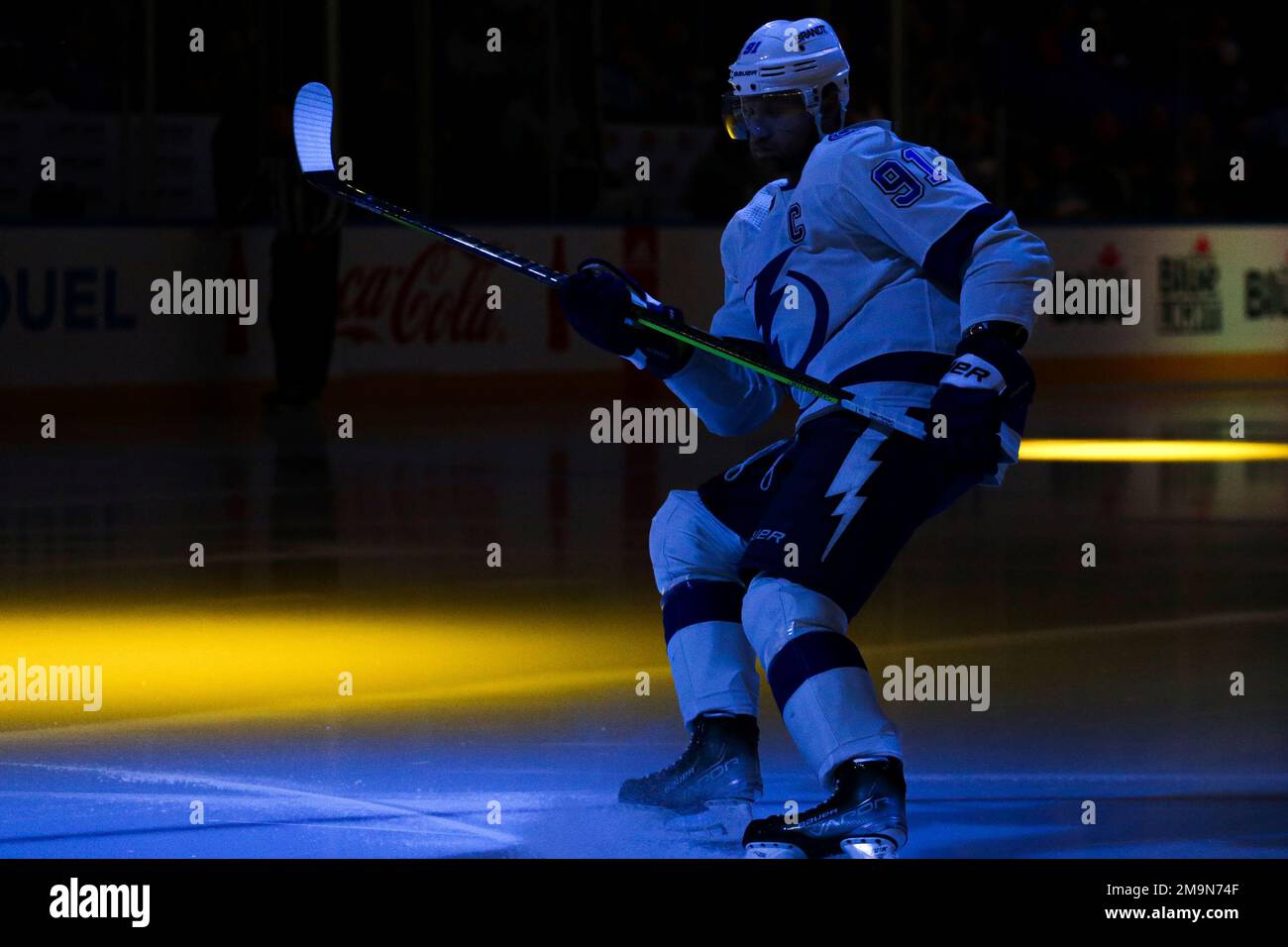 Tampa Bay Lightning center Steven Stamkos (91) takes the ice before an ...