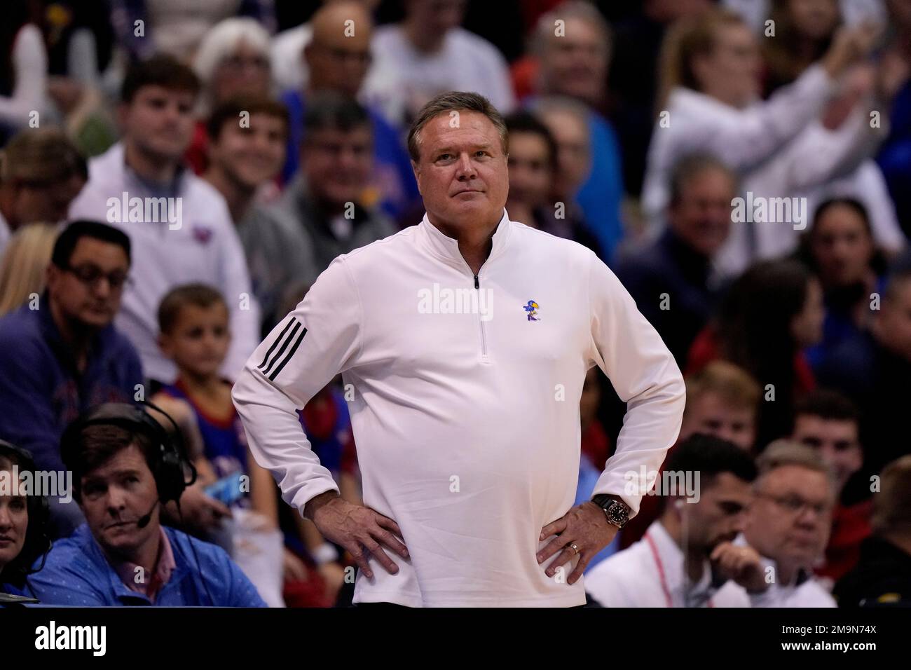 Kansas head coach Bill Self watches during the second half of an NCAA ...