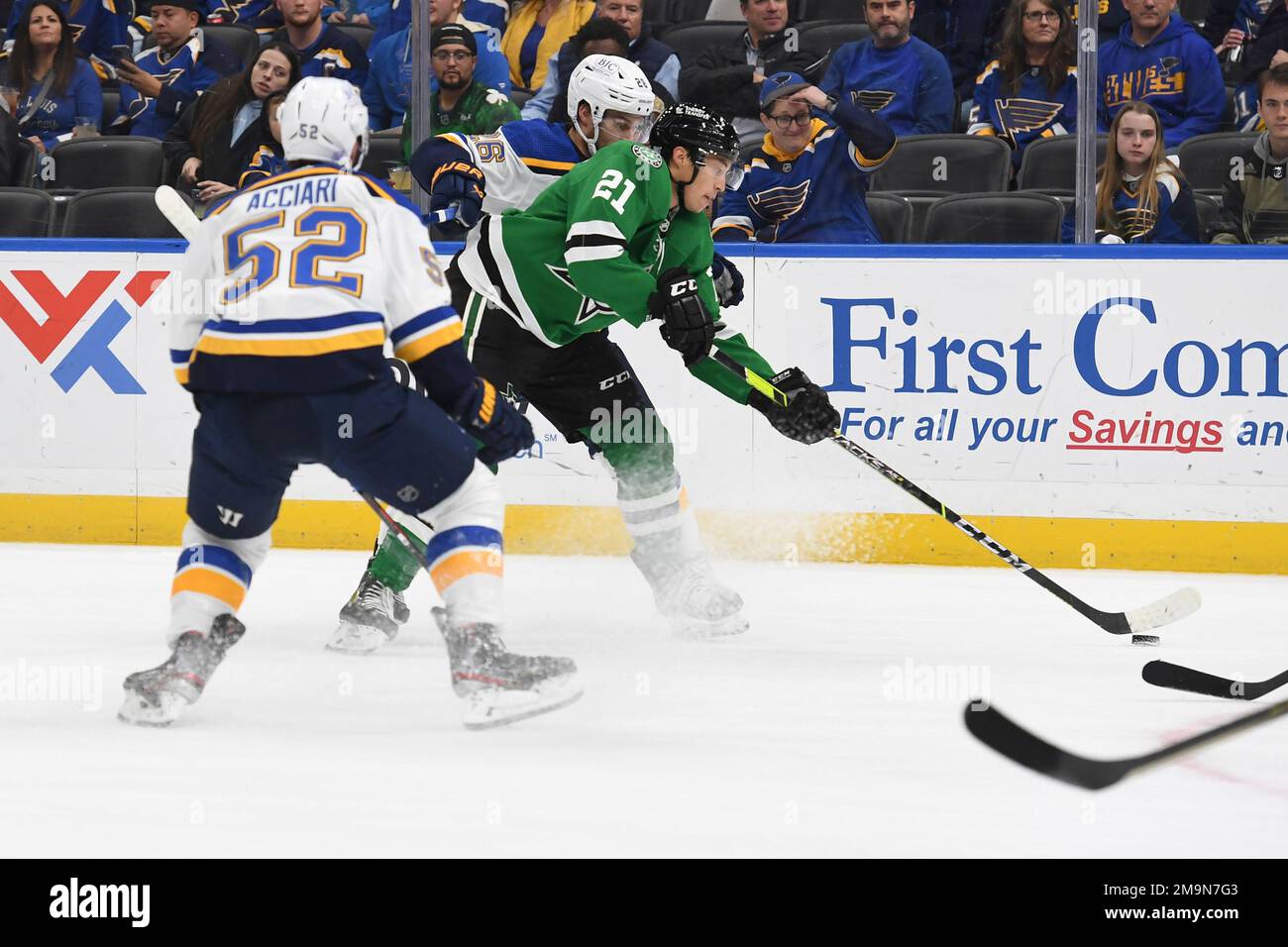 Dallas Stars' Jason Robertson (21) advances the puck during the first ...