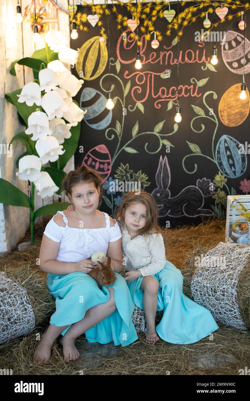 Holidays, spring, Easter.Portrait of girls Stock Photo - Alamy