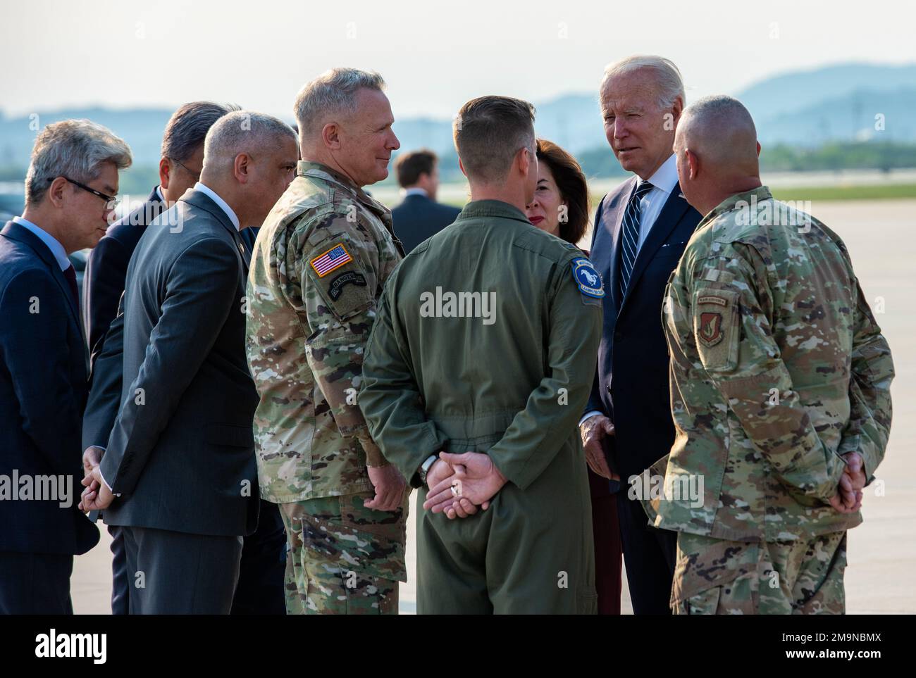 United States President Joe Biden interacts with Col. Joshua Wood, 51st ...