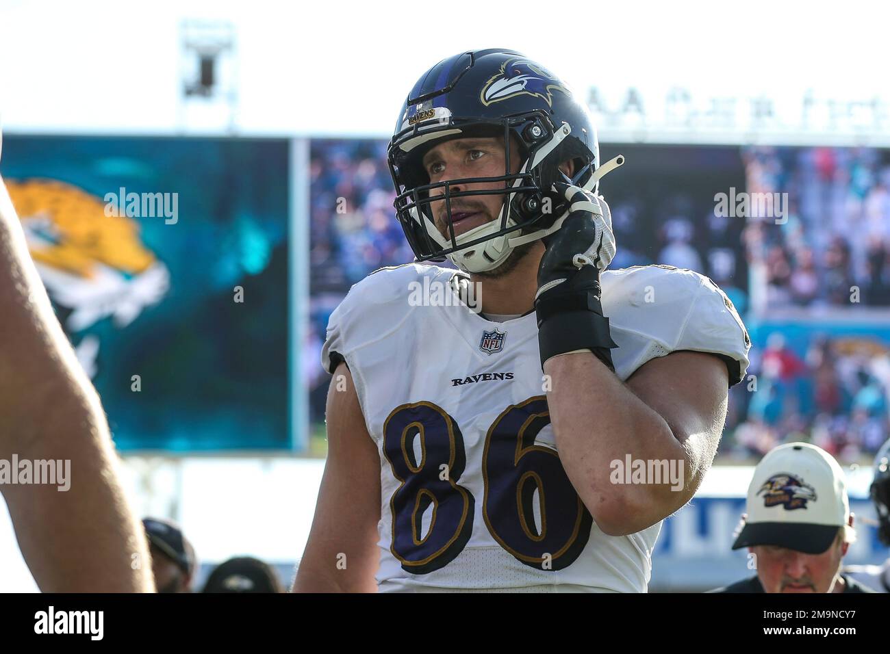 Baltimore Ravens tight end Nick Boyle (86) walks off the field at ...
