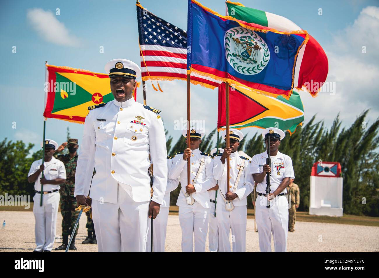Members of Belize Defence Force and participating nations parade during ...