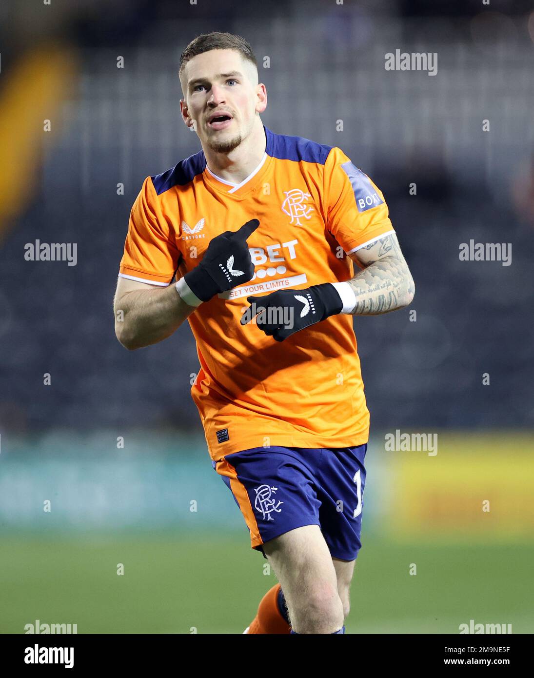 Rangers' Ryan Kent celebrates scoring his sides second during the cinch ...
