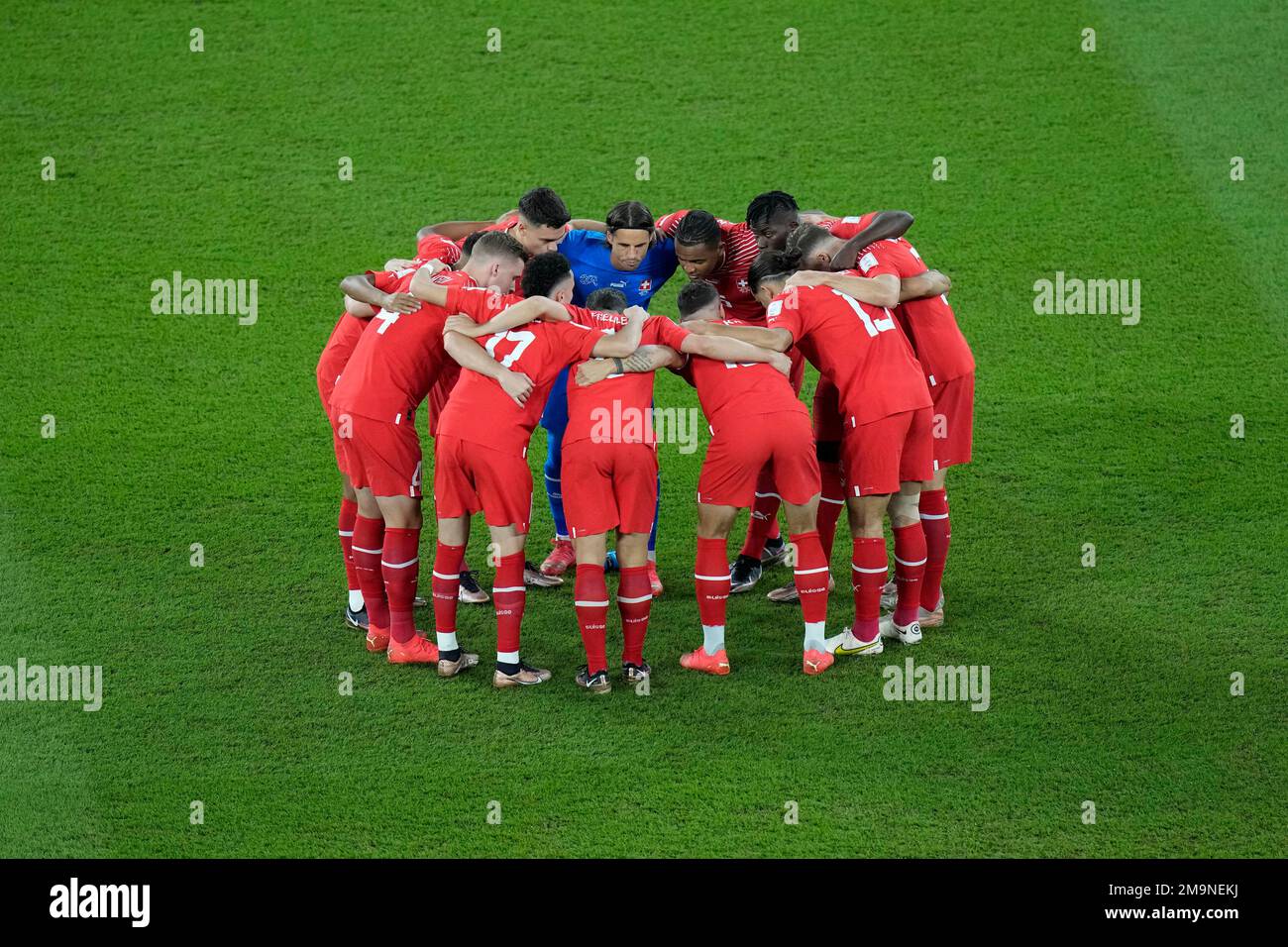 Switzerlands' players hug before the World Cup group G soccer match ...