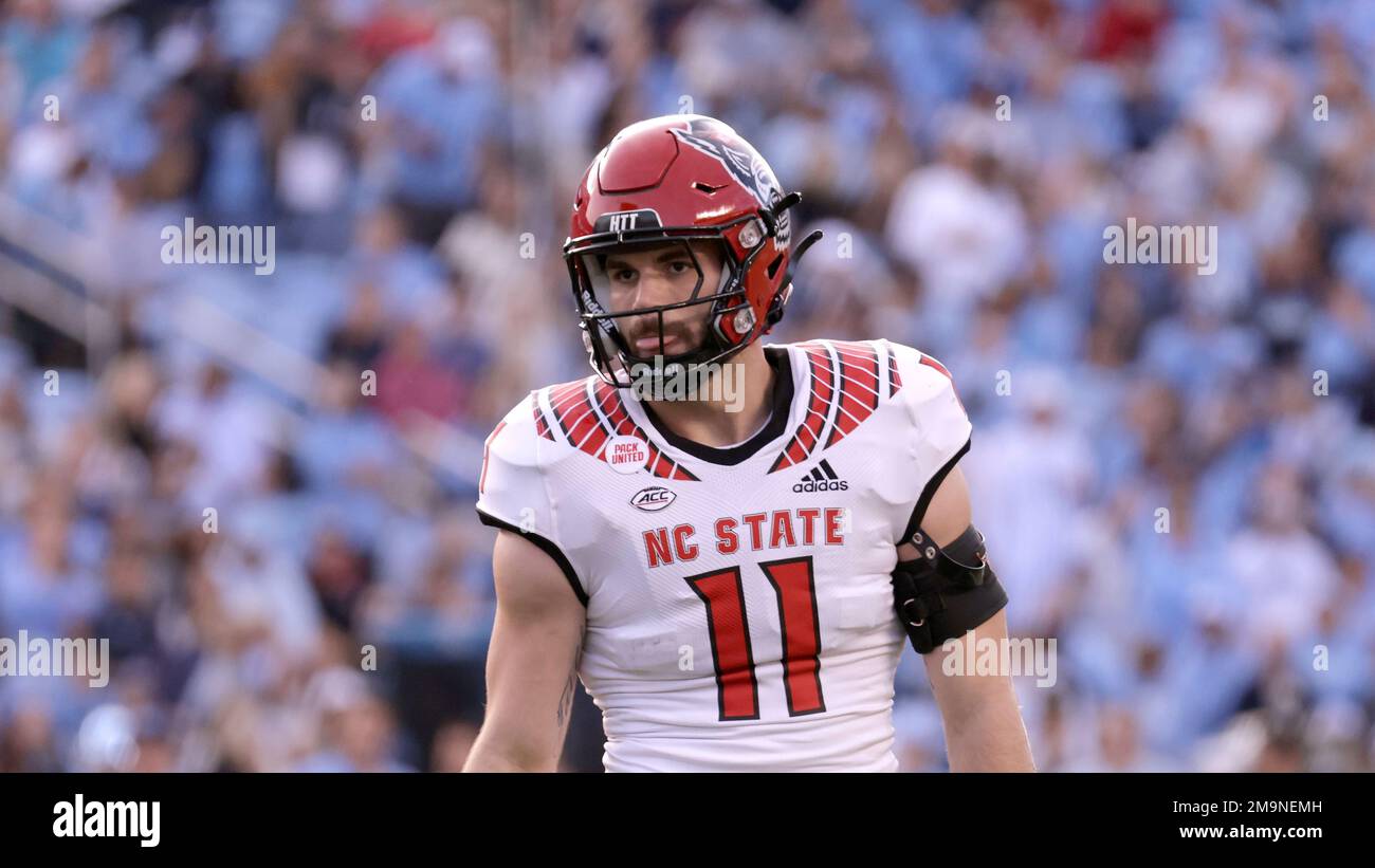 North Carolina State linebacker Payton Wilson (11) lines up on defense ...