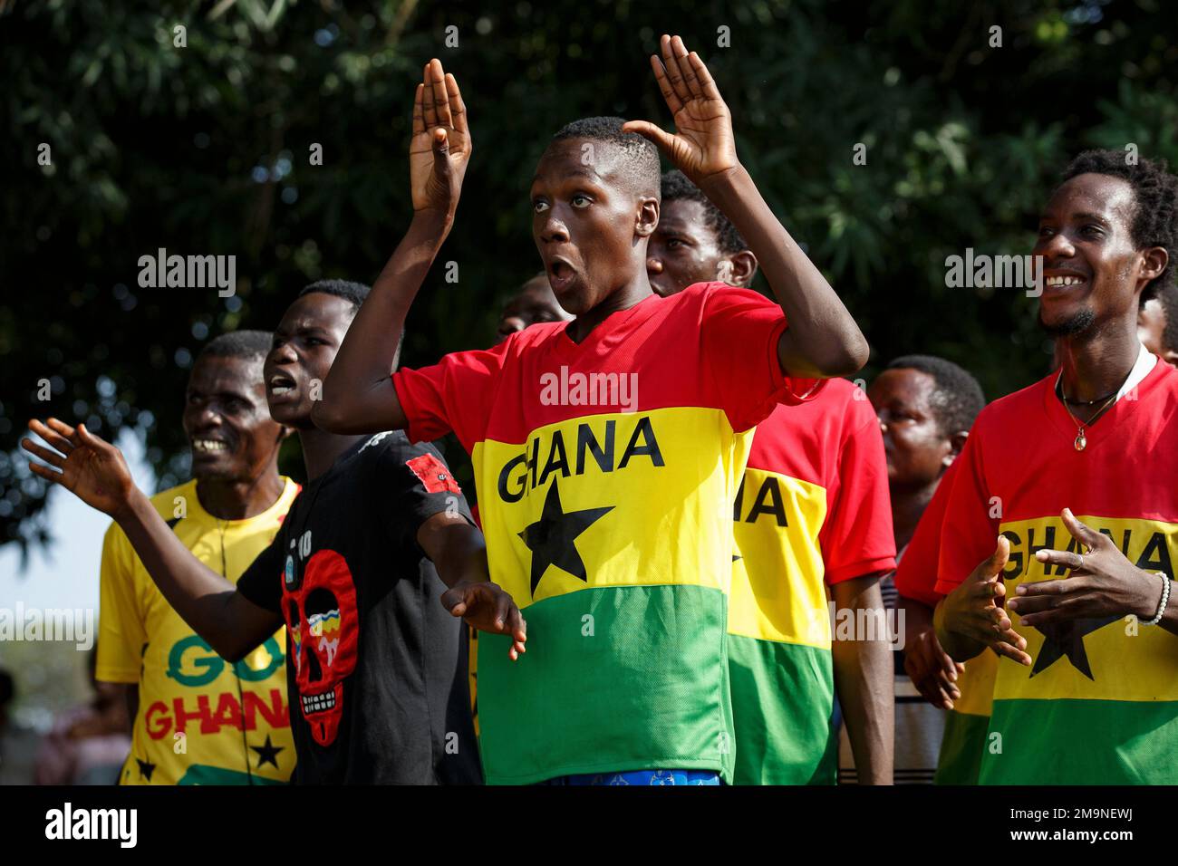 Ghana soccer fans celebrate their win in the World Cup group H soccer ...