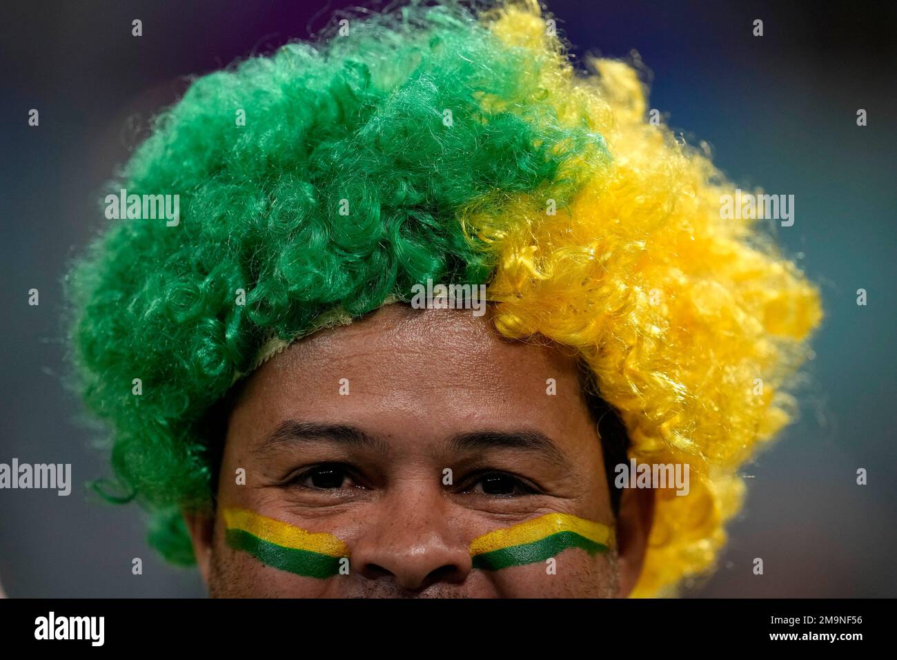 A Brazil fan cheers before the World Cup group G soccer match between ...