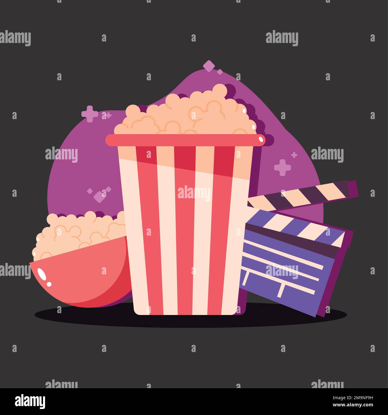 clapperboard with pop corn icons Stock Vector Image & Art - Alamy