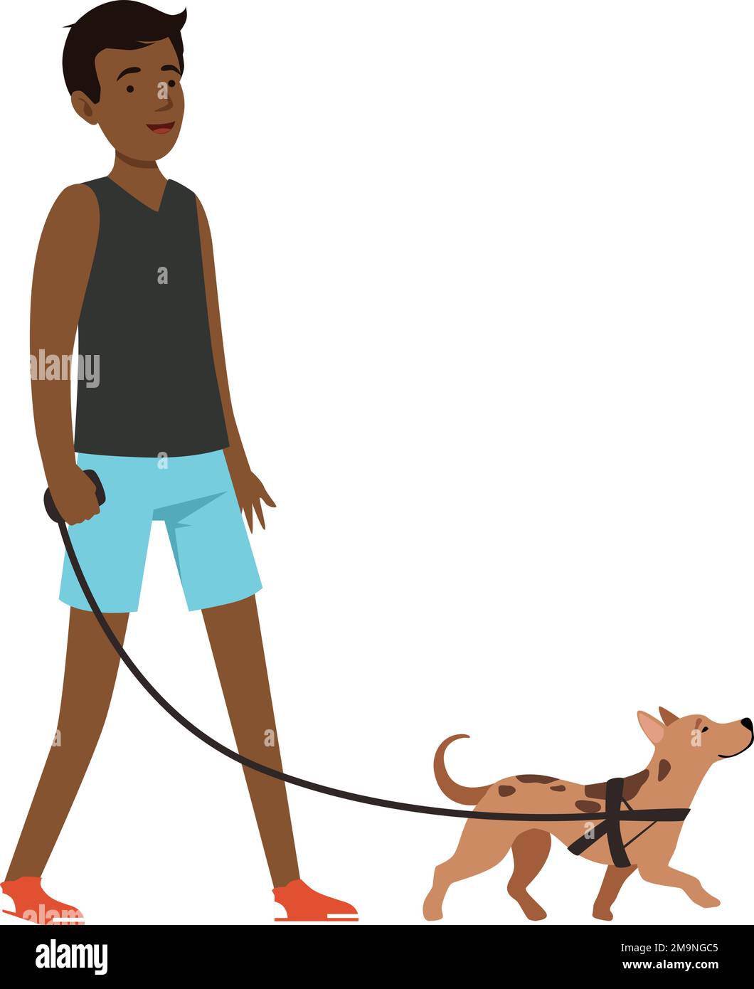 Black dog walking with owner Stock Vector Images - Alamy