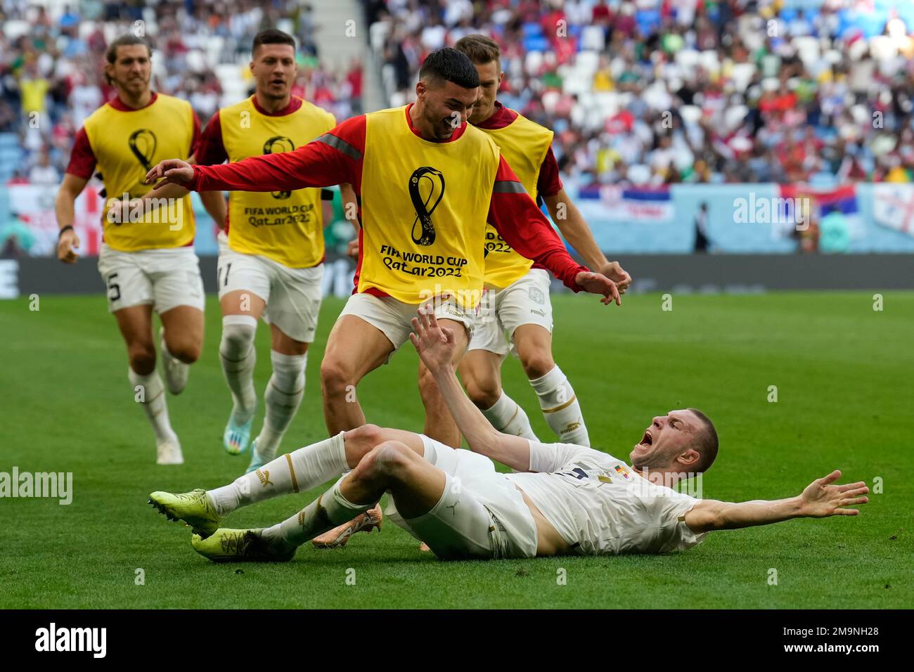 Serbia's Strahinja Pavlovic celebrates after scoring his side's opening ...