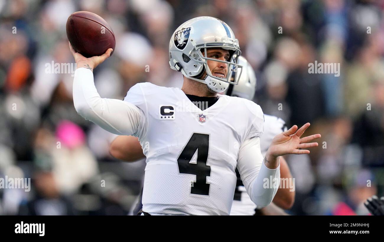 Las Vegas Raiders quarterback Derek Carr throws during an NFL football ...