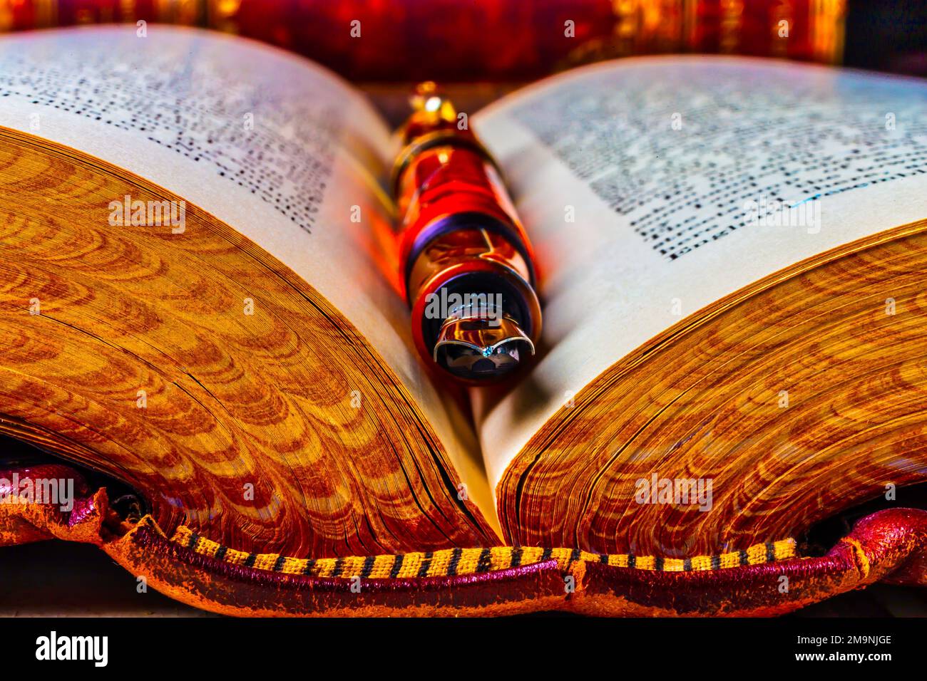 Open Book With Fountain Pen Stock Photo - Alamy