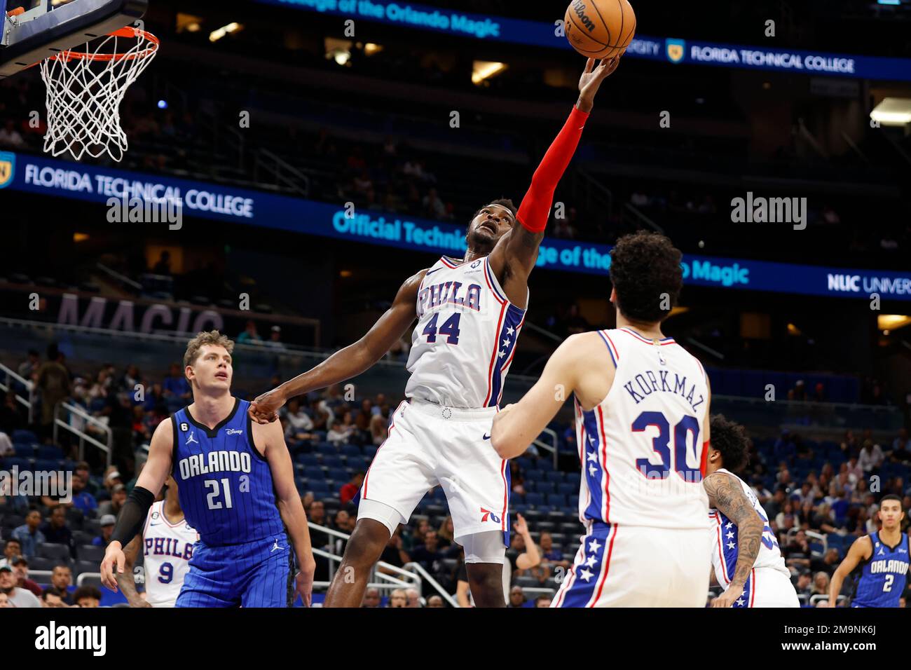 Philadelphia 76ers forward Paul Reed (44) reaches for a rebound against ...