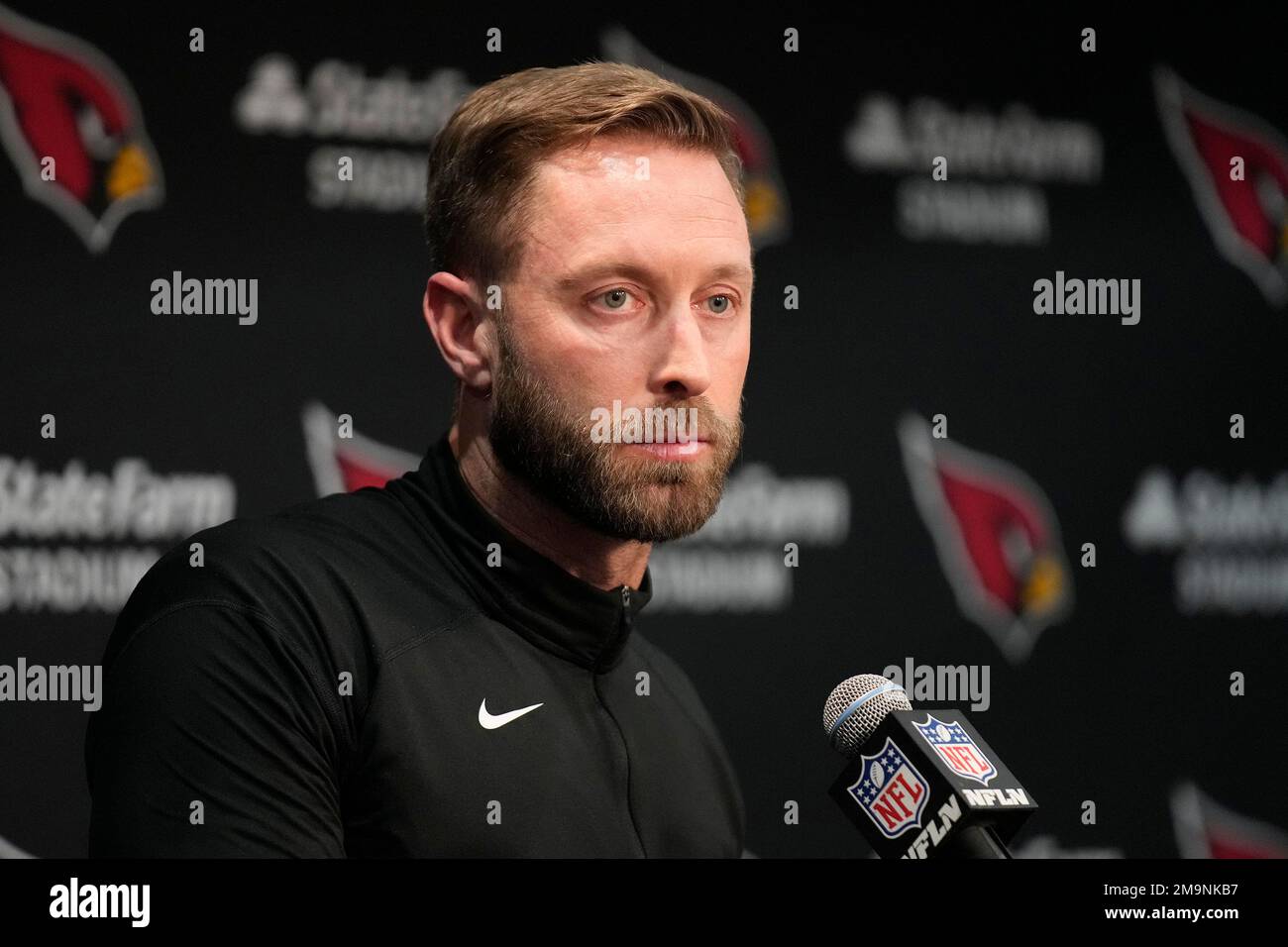 Arizona Cardinals head coach Kliff Kingsbury pauses while speaking ...