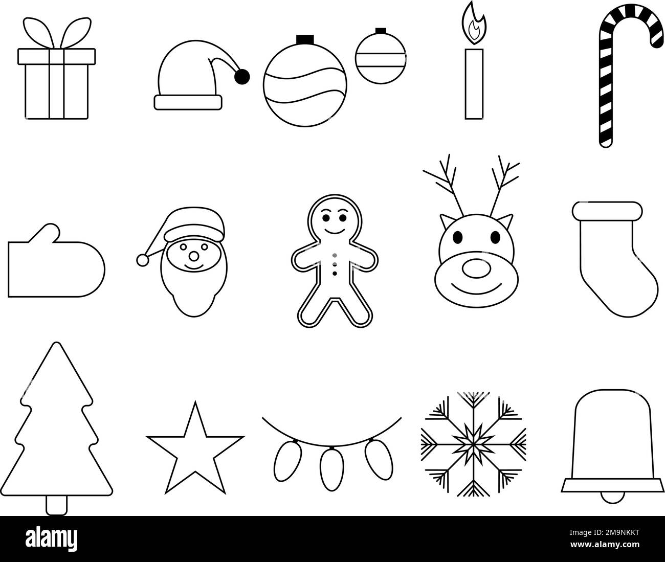 The Christmas-related icons drawn with black ink on a black background ...