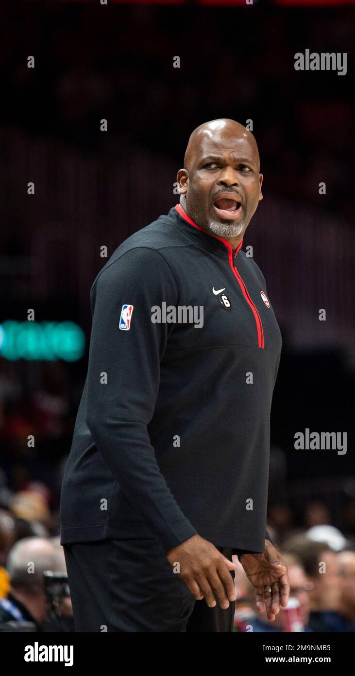 Atlanta Hawks head coach Nate McMillan yells during the first half of ...