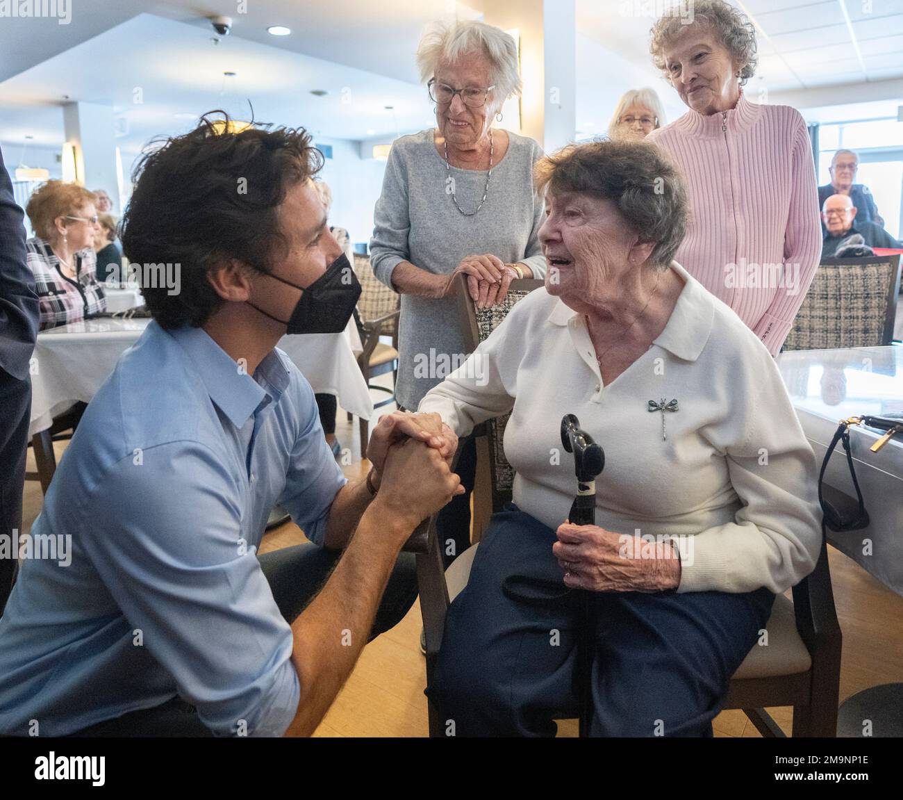 Prime Minister Justin Trudeau greets residents during a visit a seniors ...