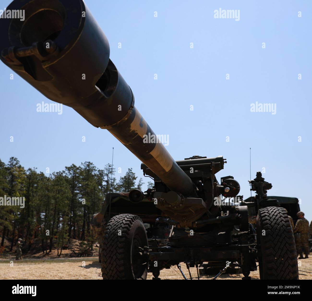 An M119 105 mm Howitzer assigned to Charlie Battery, 2nd Battalion, 112th Field Artillery ...